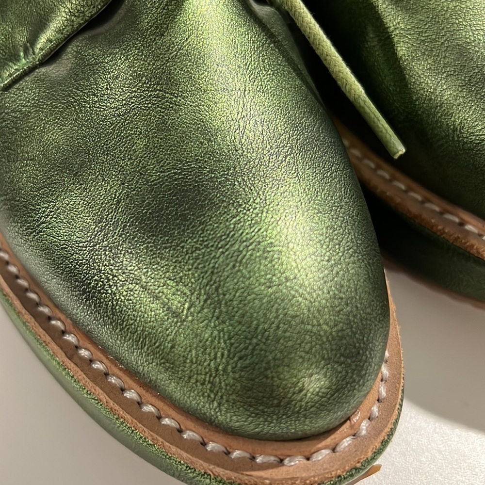 Antelope Metallic Green Leather Lace Up Platform Shoes - Gem